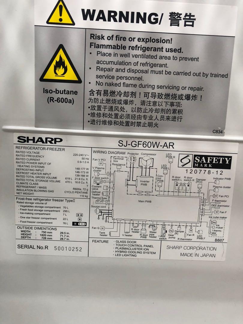 Sharp fridge Premium Glass Door, TV & Home Appliances, Kitchen ...