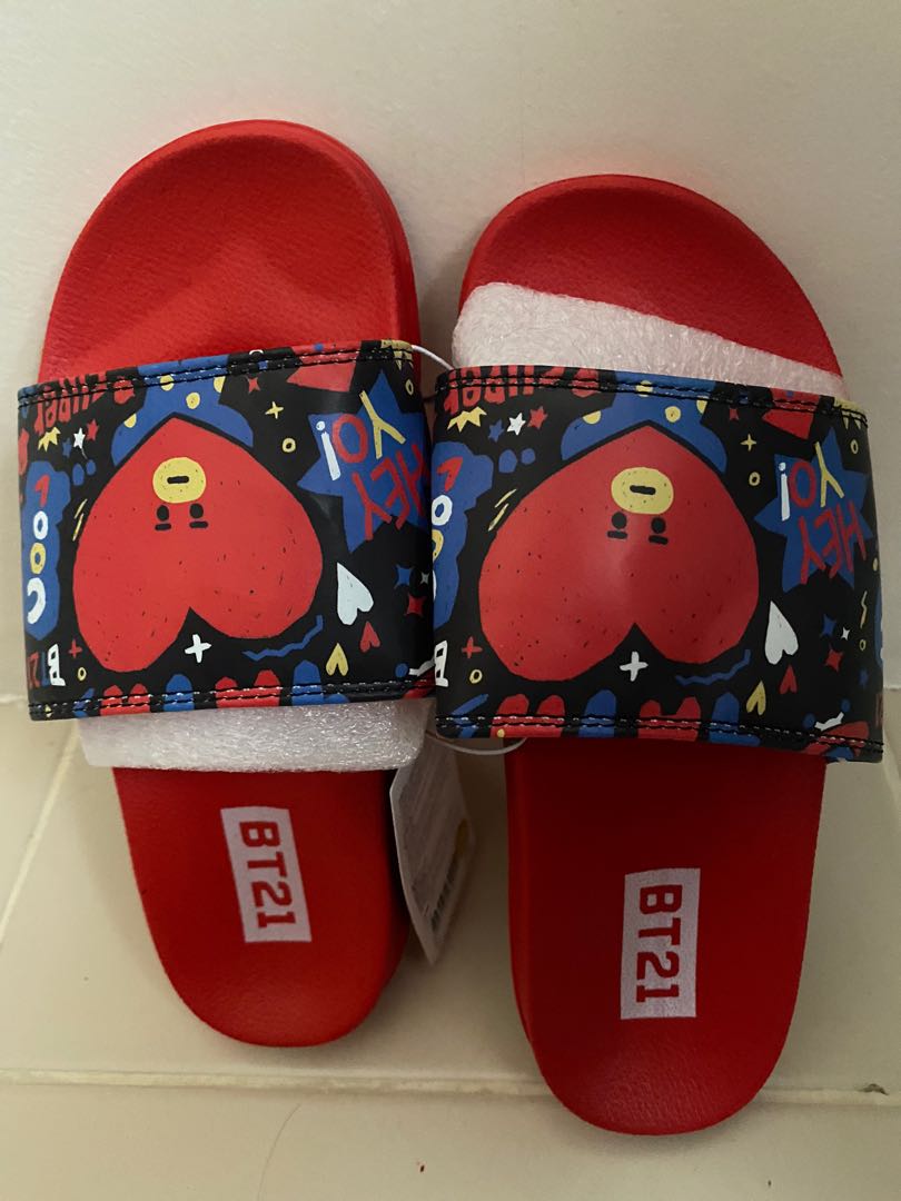 BT21 TATA Slides, Women's Fashion, Footwear, Flats & Sandals on Carousell