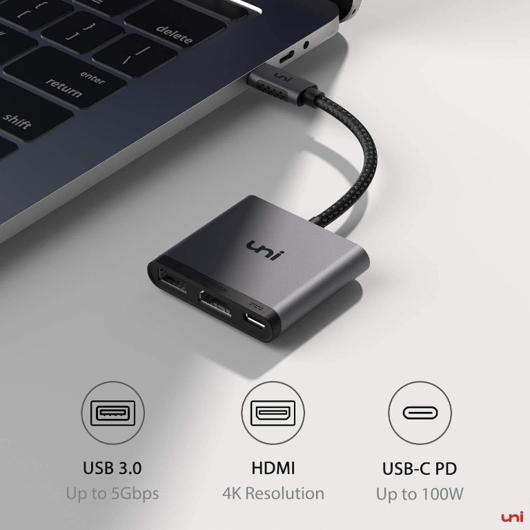 [BNIB] UNI USB-C 3-in-1 Hub, 1*HDMI+1*USB 3.0+1*USB-C PD, Aluminum ...