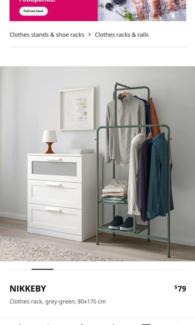 IKEA Nikkeby clothes rack (grey-green), Furniture & Home Living, Furniture, Shelves, Cabinets ...