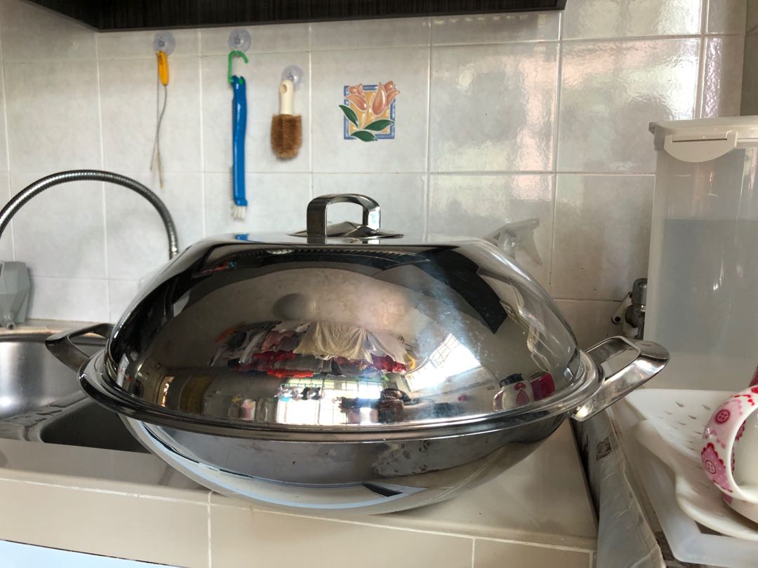 WMF Chinese Wok 40cm with cover, Furniture & Home Living, Kitchenware ...