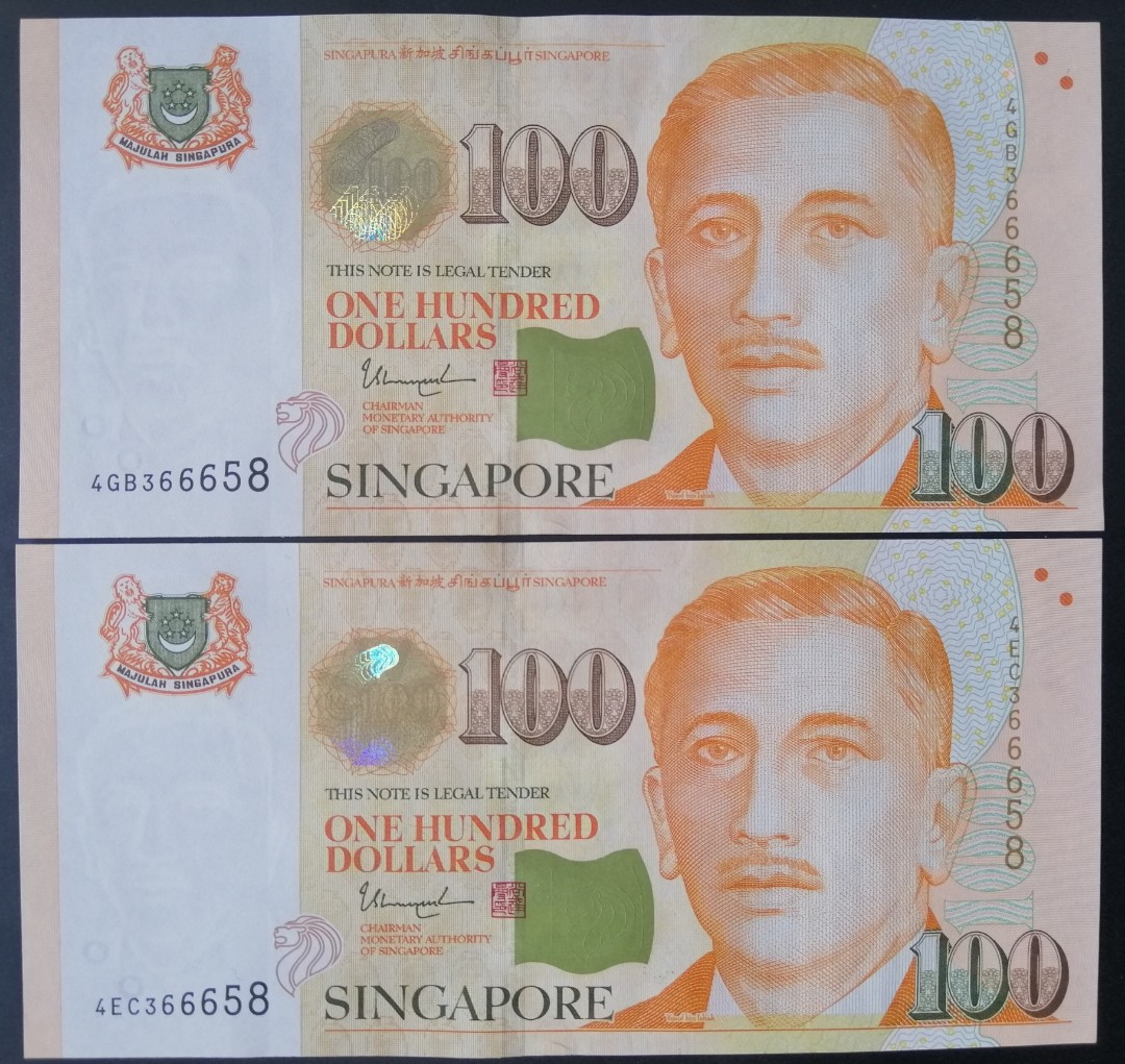 $100 Singapore dollar notes (in pairs), Hobbies & Toys, Memorabilia ...
