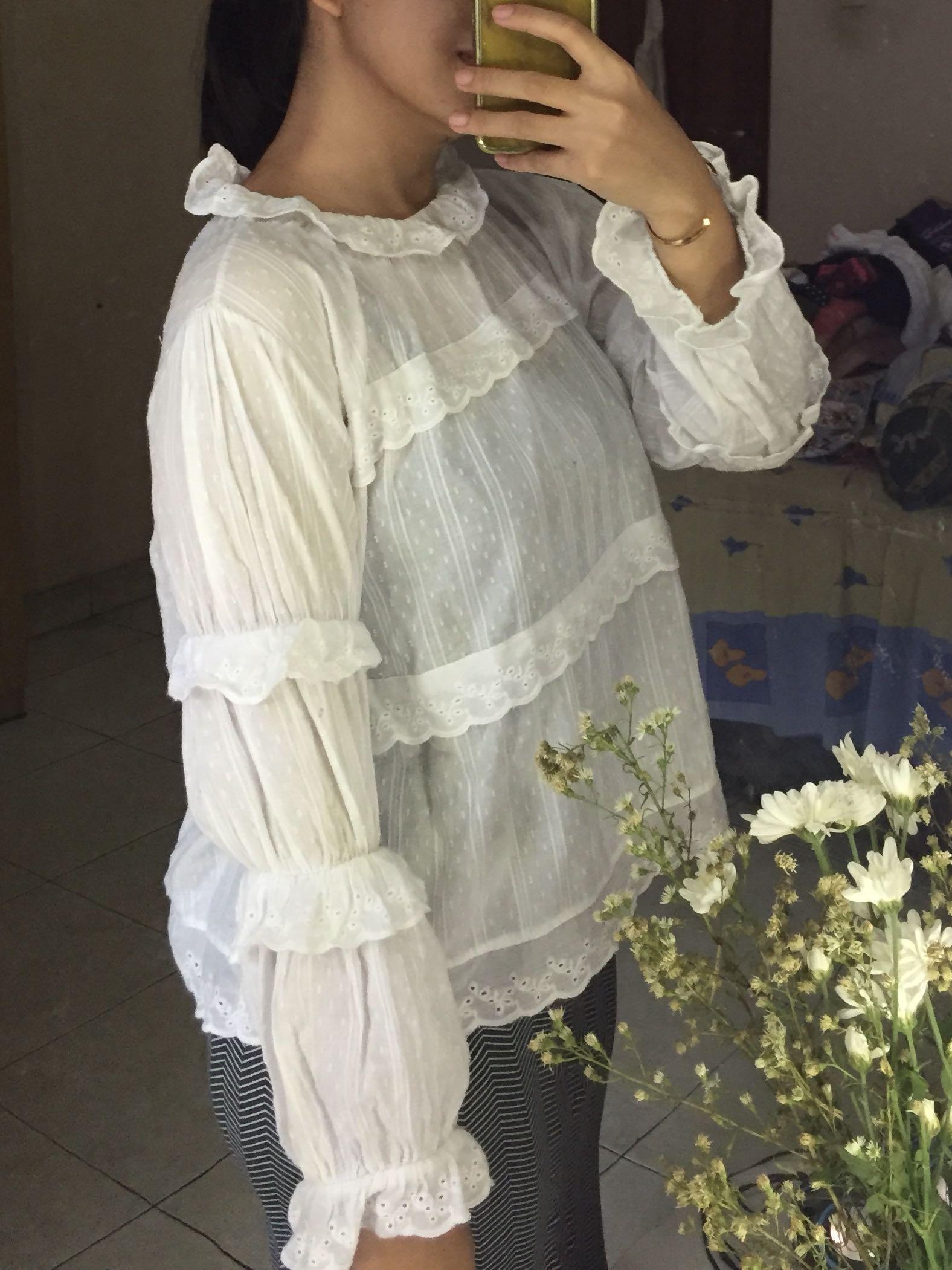 RUFFLE KOREAN TOP, Fesyen Wanita, Pakaian Wanita, Atasan di Carousell