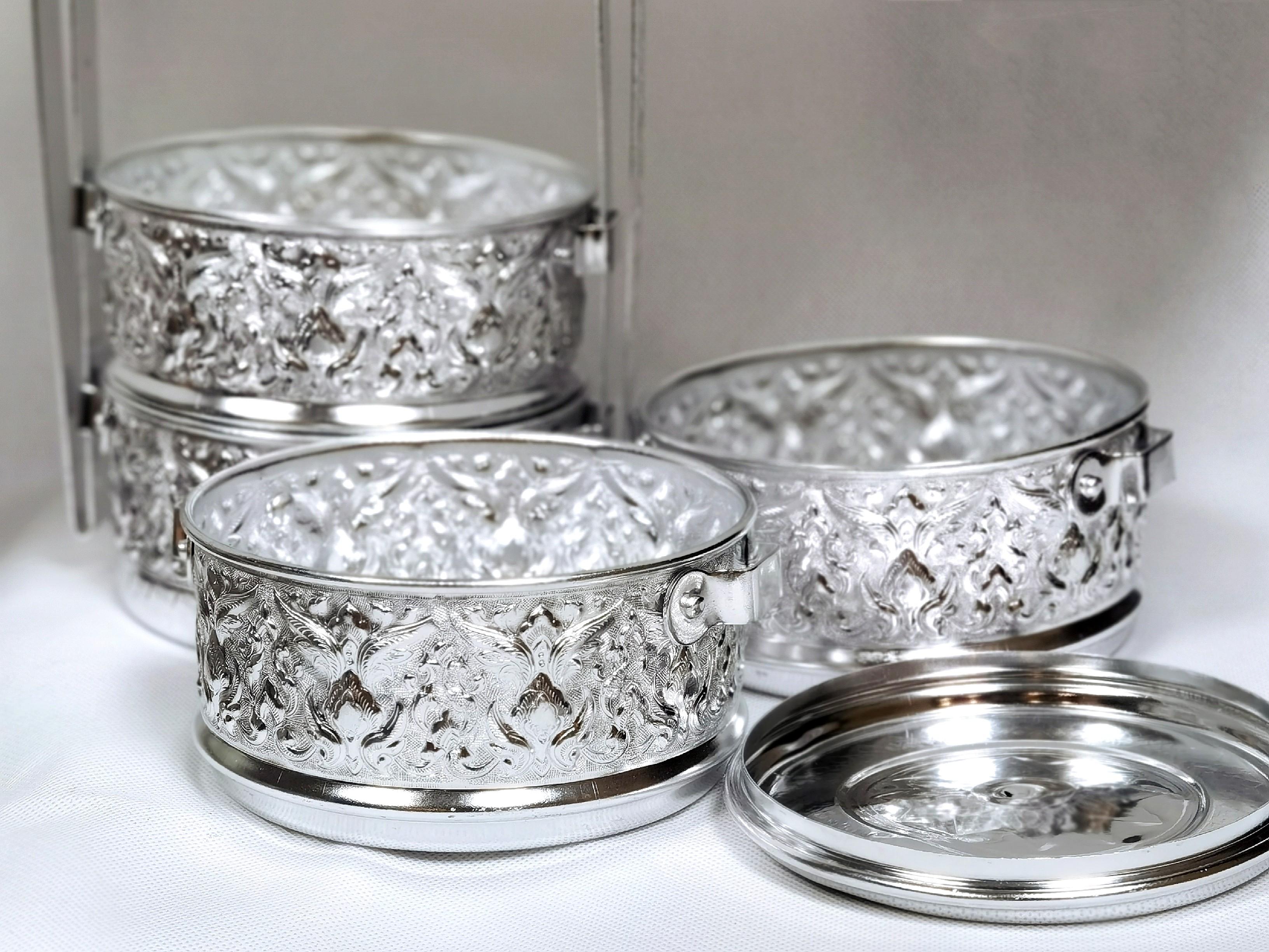 Thai Aluminium Container Silver Pinto 4 Stack Lunch Box Tiffin ...