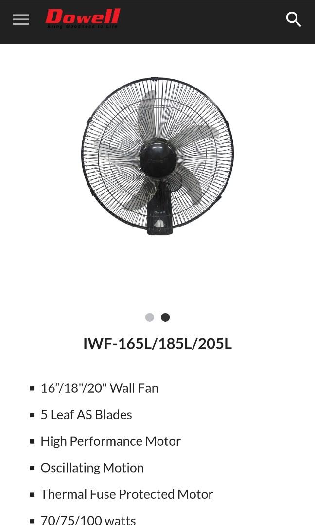 Dowell 5 blades power motor wall fan, Furniture & Home Living, Lighting ...