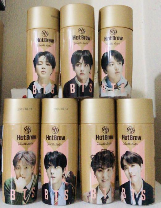 Full set BTS gold coffee Vanilla Latte bottles (EMPTY), Hobbies & Toys ...