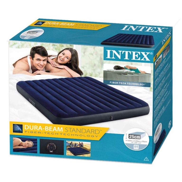 [ INTEX ] Fiber Tech Dura Beam King , Blue Air Bed with Electric Pump ...