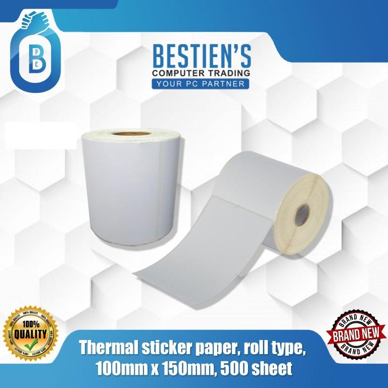 Thermal sticker paper, roll type, 100mm x 150mm, 500 sheet, Computers ...
