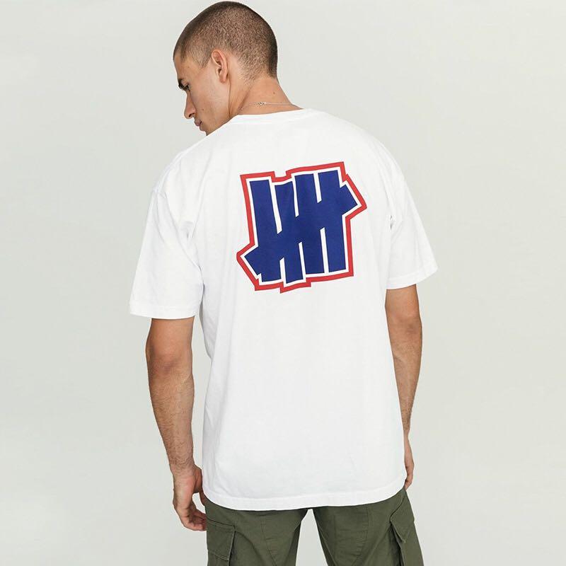 Undefeated Red Outline Blue Box Logo White Tee, Men's Fashion, Tops ...