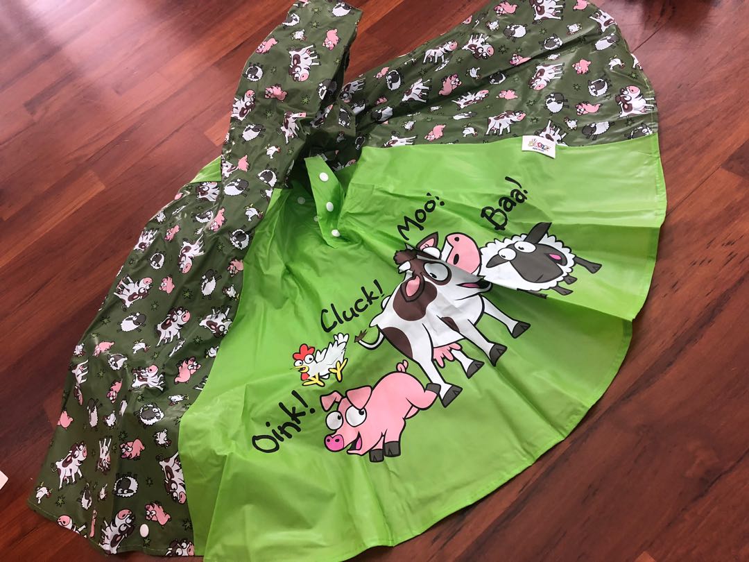 Bugzz kids poncho raincoat animal farm design, Babies & Kids, Babies ...