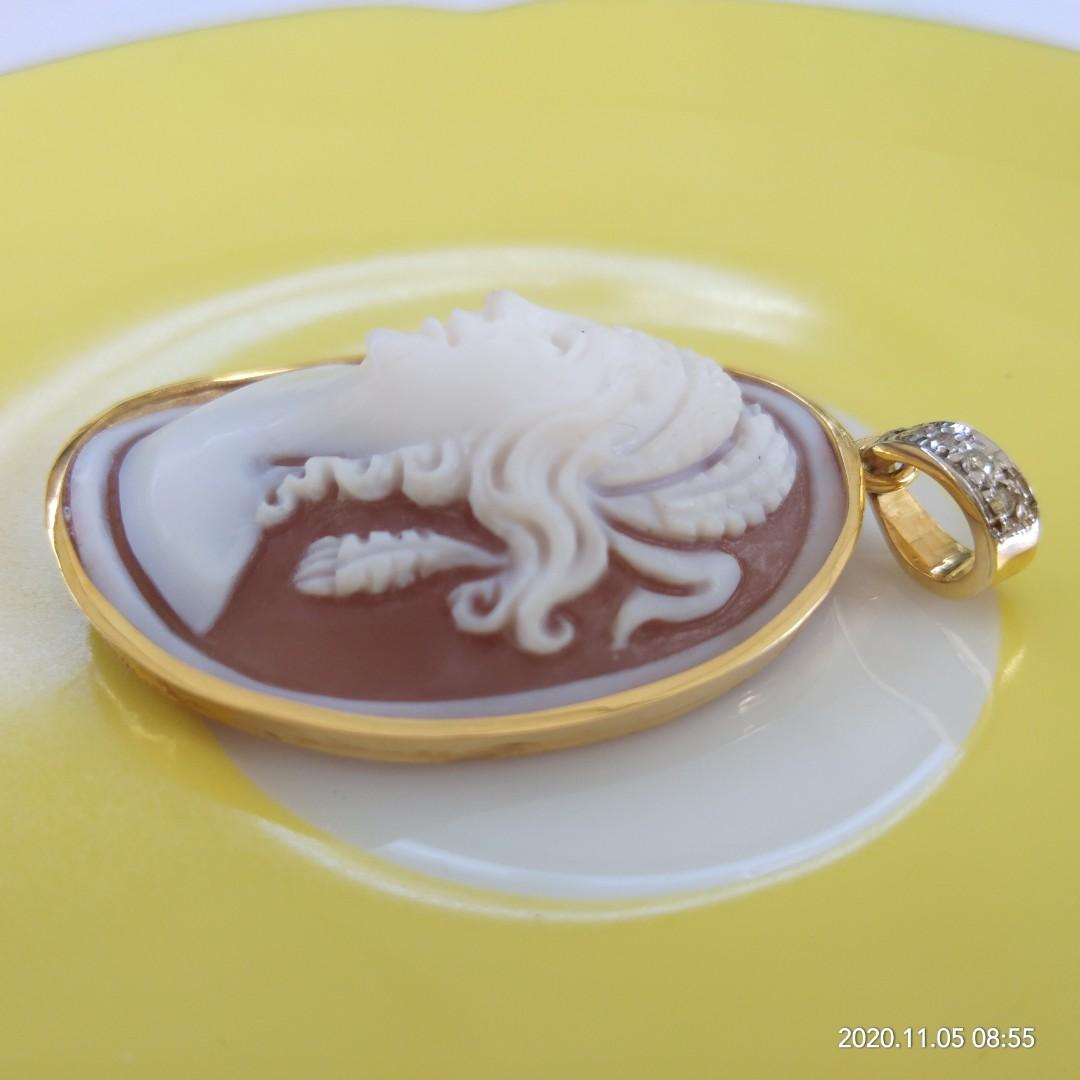 Rare Full Face Goddess Sardonyx Cameo with .1 carat diamond, Hobbies ...