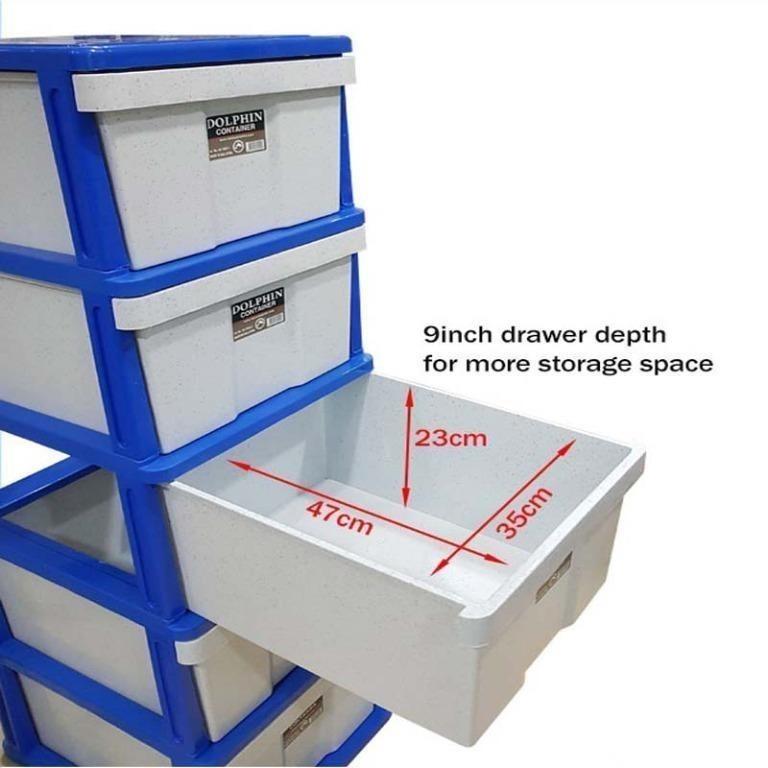 Twin Dolphin Plastic Storage Drawer With Wheels (5 Tier), Furniture ...