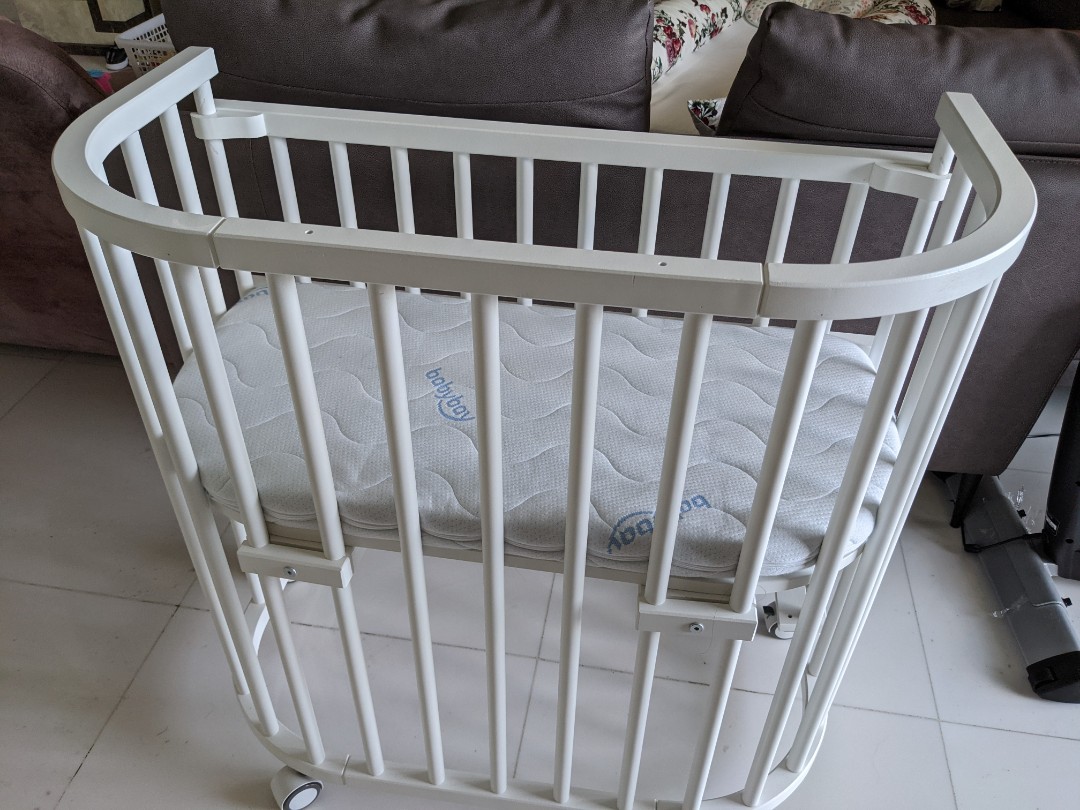 Babybay classic in white with wheels and mattress, Babies & Kids, Baby ...