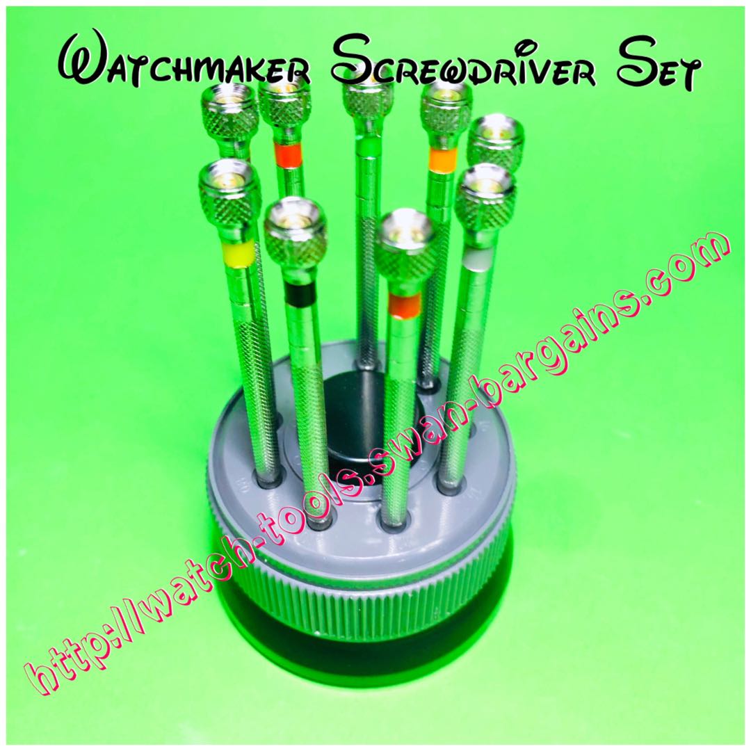 Full Set 9pcs 0.8-2.0mm Watchmaker Jewelry Miniature Screwdrivers Watch Repair Set In Rotating ...