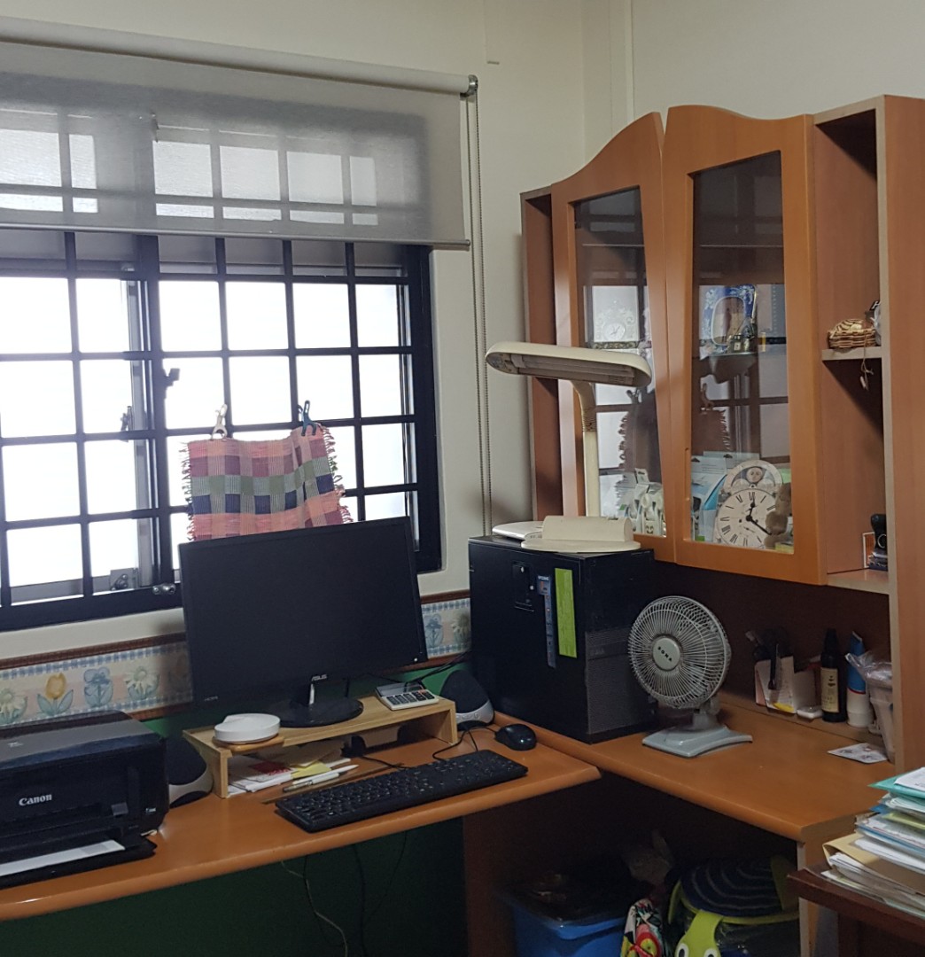 Study / Computer table, L shape study table with display cupboard ...