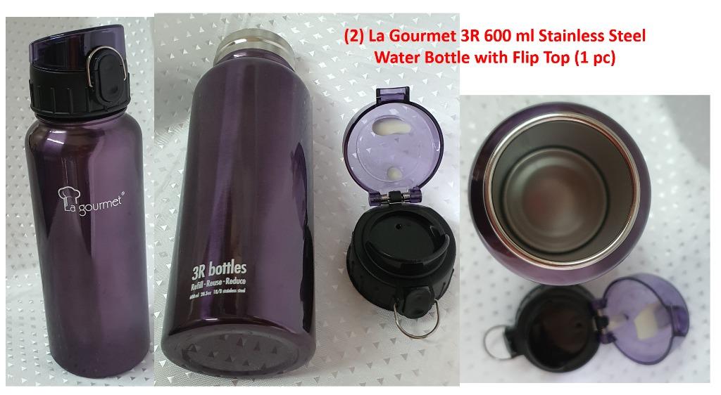 Tupperware Eco/La Gourmet Stainless Steel Flip Top Water Bottle/Plastic ...