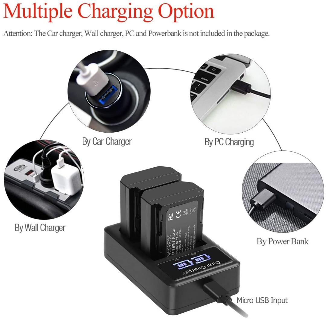 ENEGON Replacement Battery (2-Pack) and Smart LED Dual Charger for Sony ...