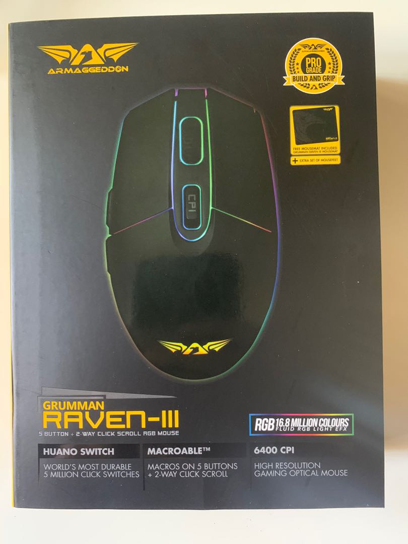 Armaggeddon Grumman Raven-III Stealth RGB Silent Gaming Mouse 6400 CPI ...