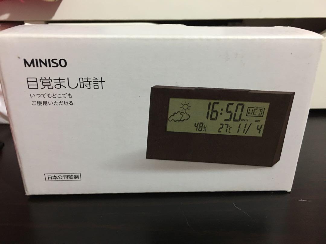 Miniso black sleek modern slim multi-function digital alarm clock with ...