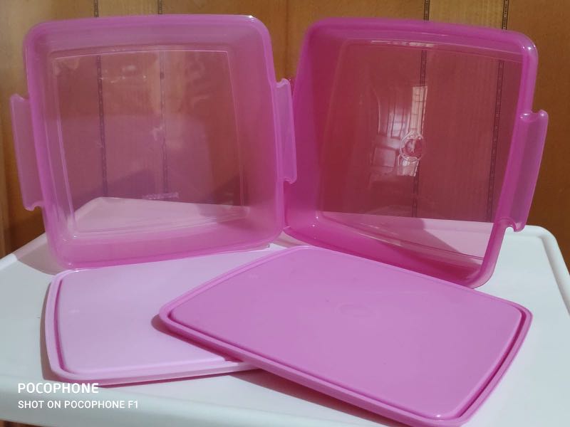 Pink square Tupperware container, Furniture & Home Living, Kitchenware ...