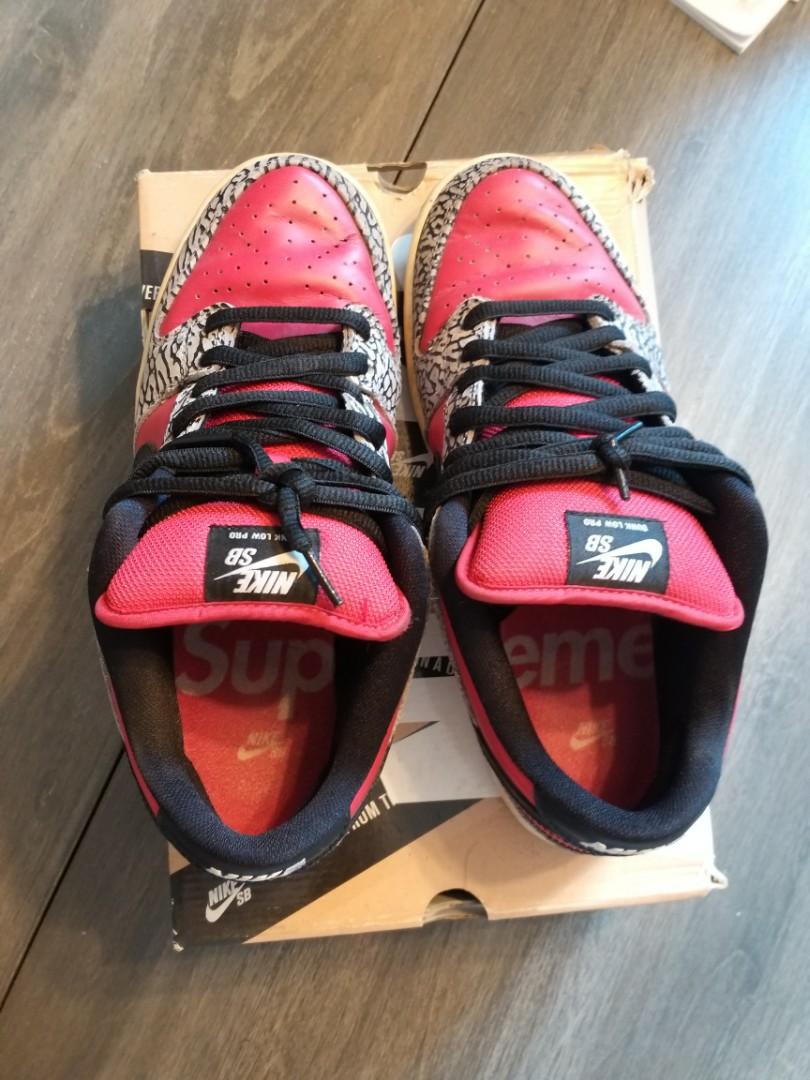 Supreme sb dunk low red cement, Men's Fashion, Footwear, Sneakers on ...
