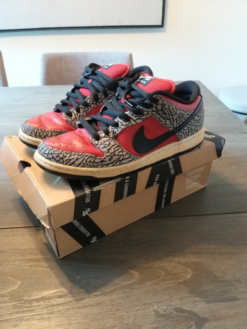 Supreme sb dunk low red cement, Men's Fashion, Footwear, Sneakers on ...