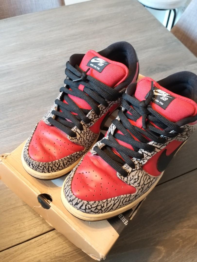Supreme sb dunk low red cement, Men's Fashion, Footwear, Sneakers on ...