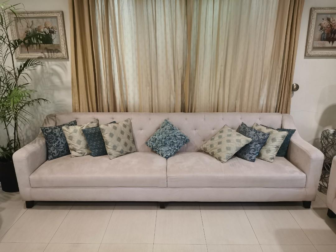 2 PCS 4-seater sala living room sofa couch tufted upholstered beige ...