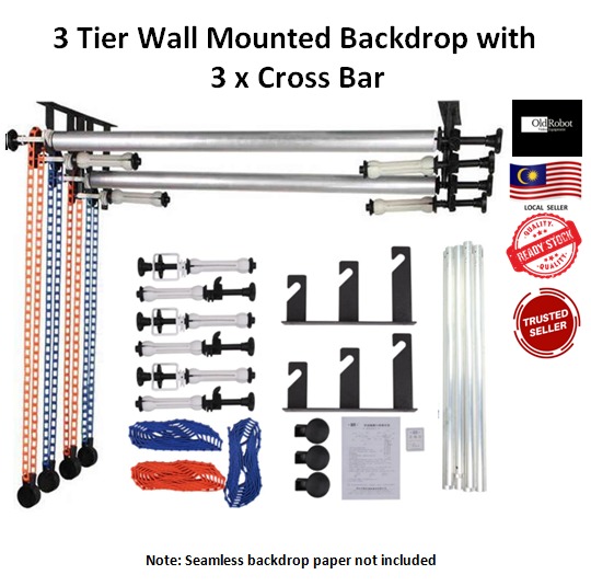 3 Tier Wall Mounted Backdrop with 3 x Cross Bar, Photography ...