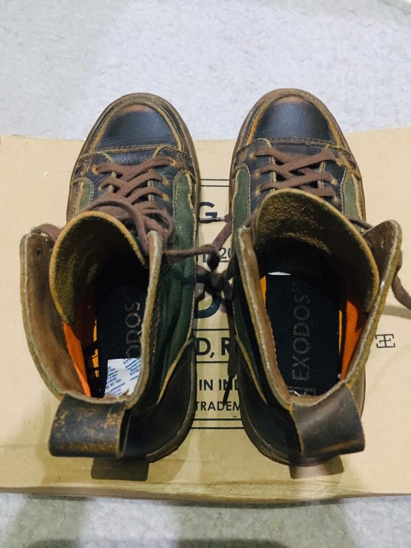 Exodos leather ozora army, Fesyen Wanita, Sepatu di Carousell