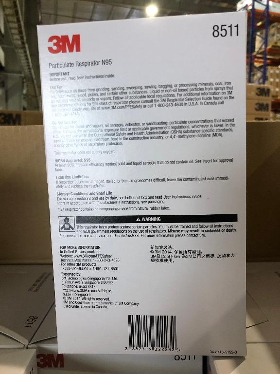 3M 8511 made in Singapore, Health & Nutrition, Face Masks & Face ...