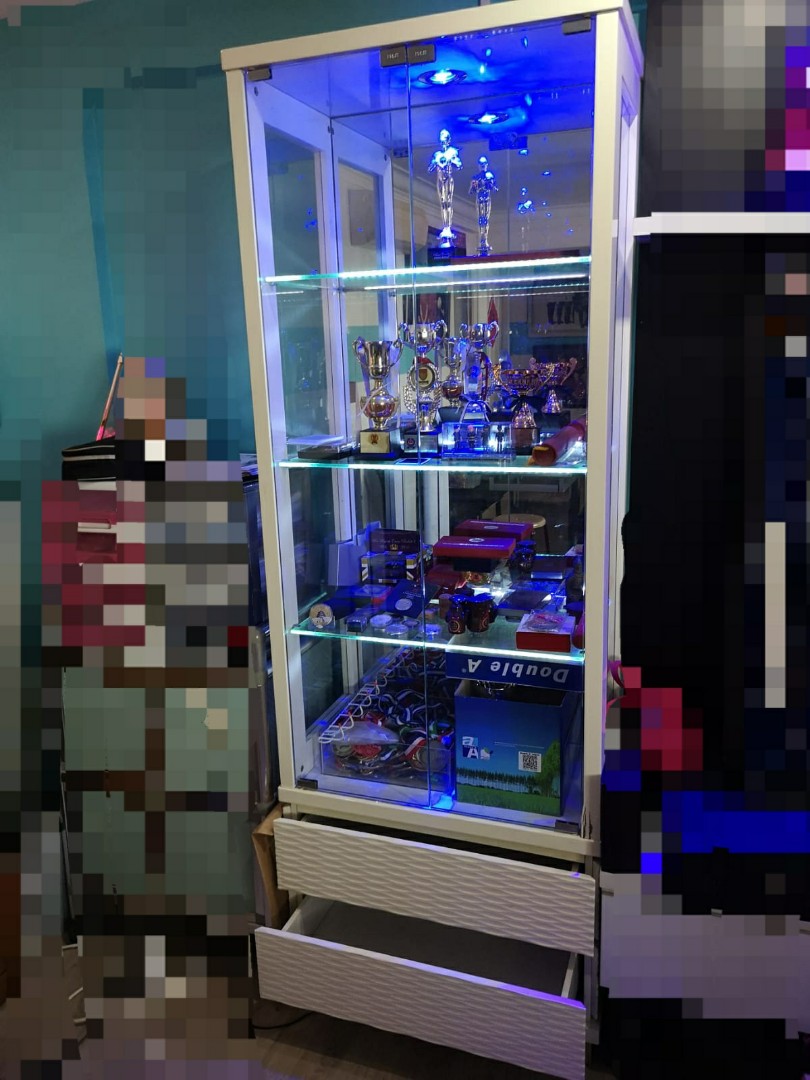 Glass display cabinet with blue LED lighting, Furniture & Home Living ...