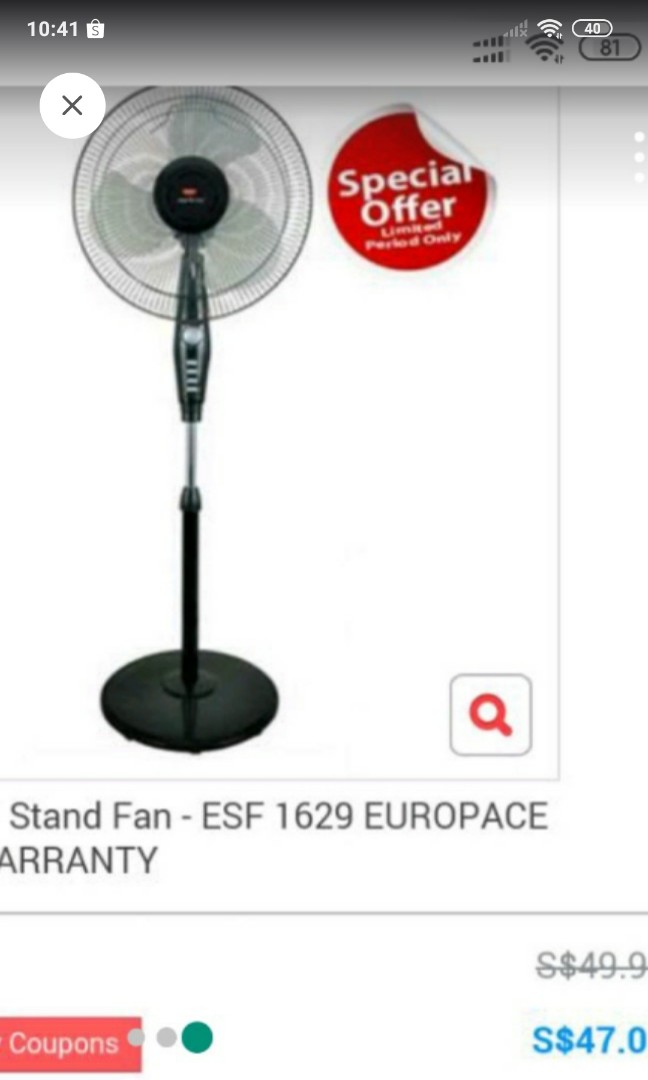 EuropAce Standing fan, Furniture & Home Living, Lighting & Fans, Fans ...