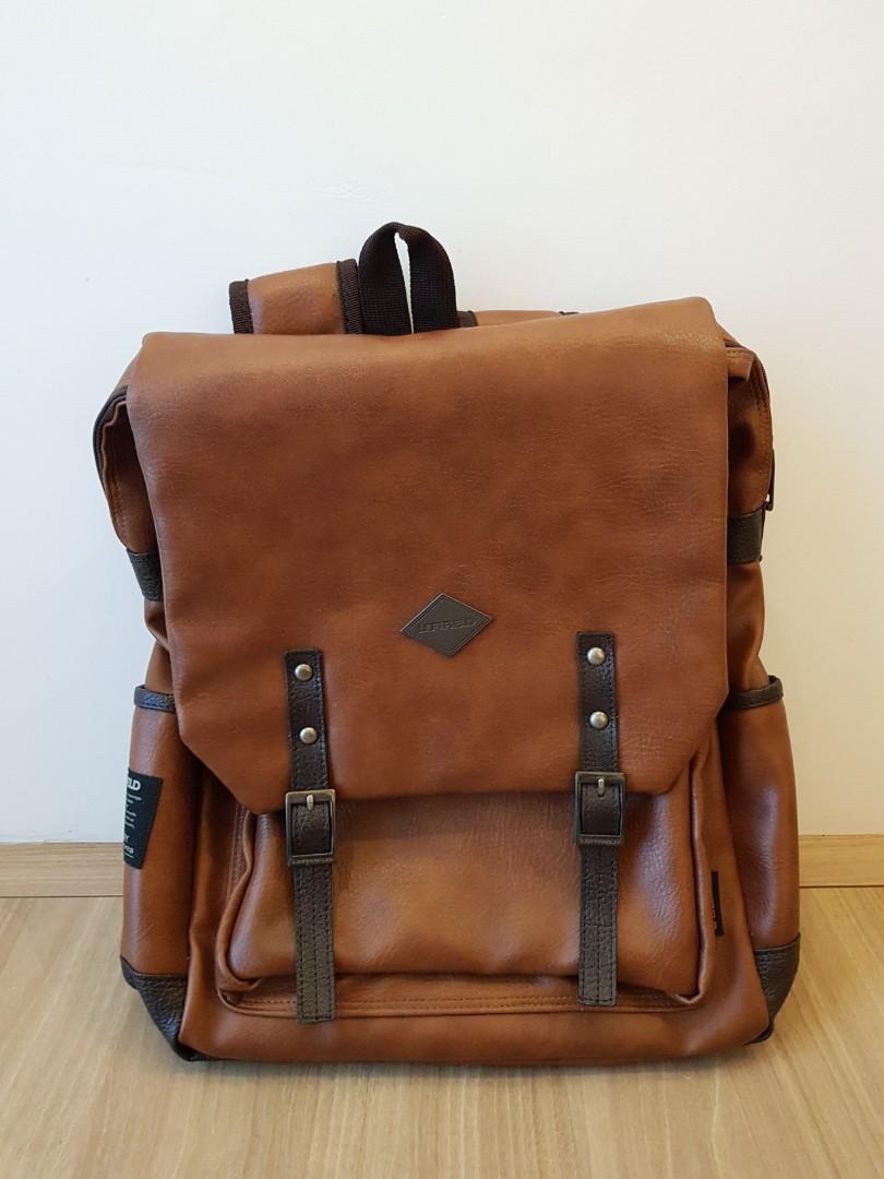 Leftfield brown faux leather backpack, Men's Fashion, Bags, Backpacks ...