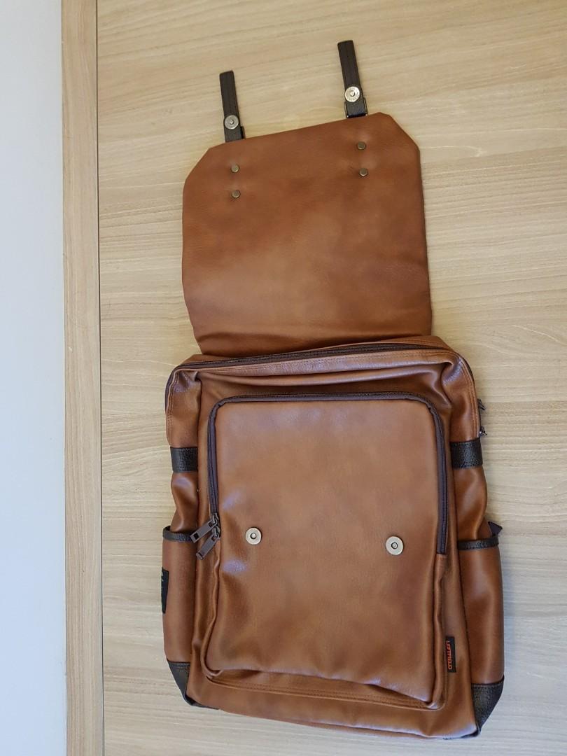 Leftfield brown faux leather backpack, Men's Fashion, Bags, Backpacks ...
