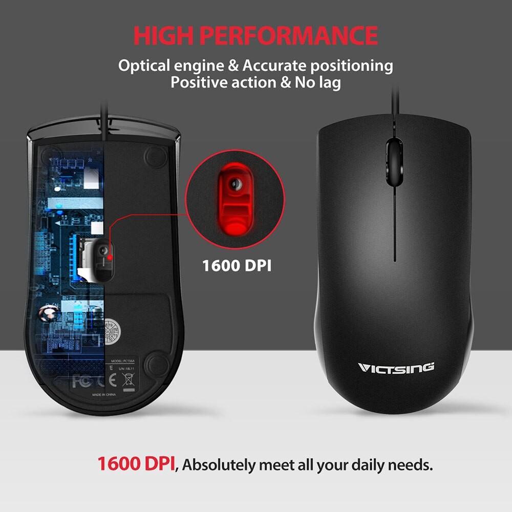 (M2320) VicTsing PC156 Optical USB Wired Mouse 1200DPI Ergonomic ...