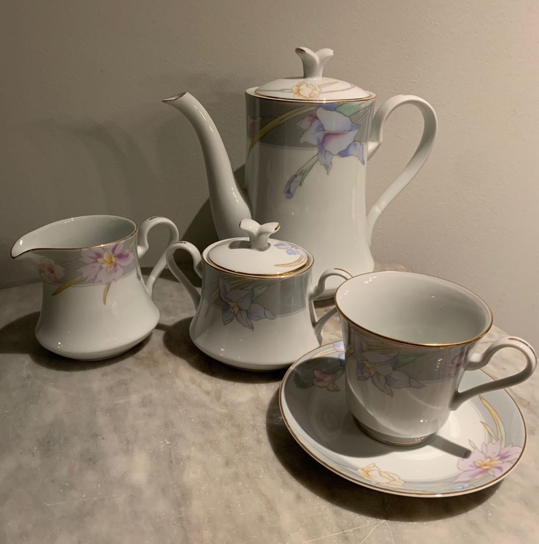 Rare Mikasa Charisma Grey Fine China Tea set for 8, Furniture & Home ...