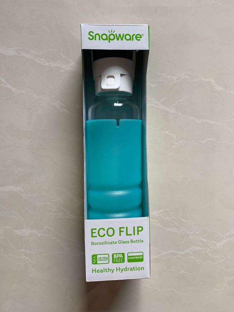 Snapware eco flip glass bottle - cyan 500ml, Furniture & Home Living ...