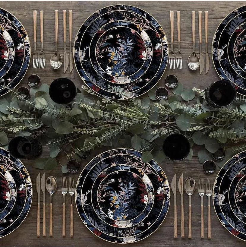 Black flower design plates set of 4, Furniture & Home Living ...