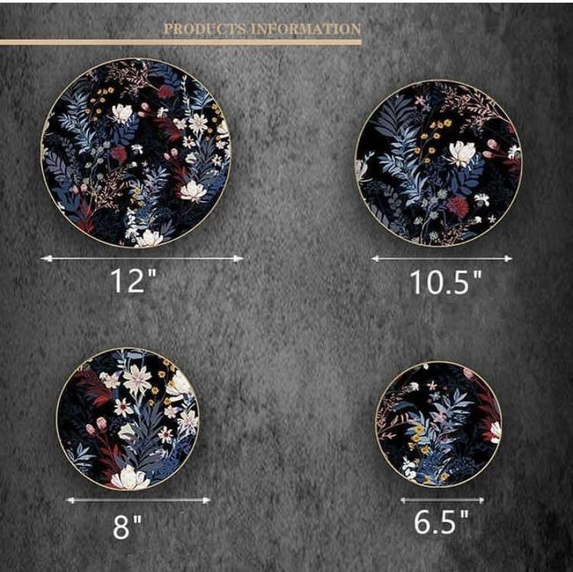 Black flower design plates set of 4, Furniture & Home Living ...