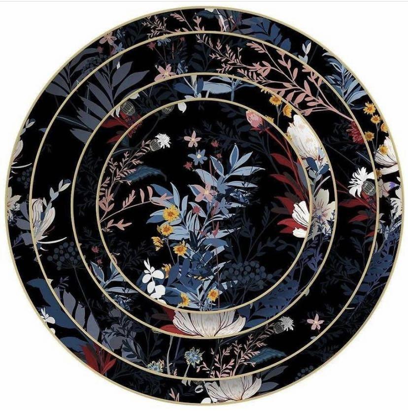 Black flower design plates set of 4, Furniture & Home Living ...