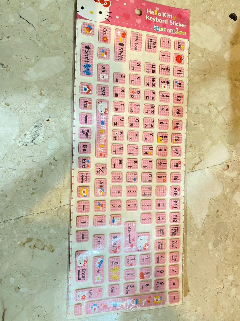 Hello kitty keyboard stickers with korean alphabet, Design & Craft, Art ...