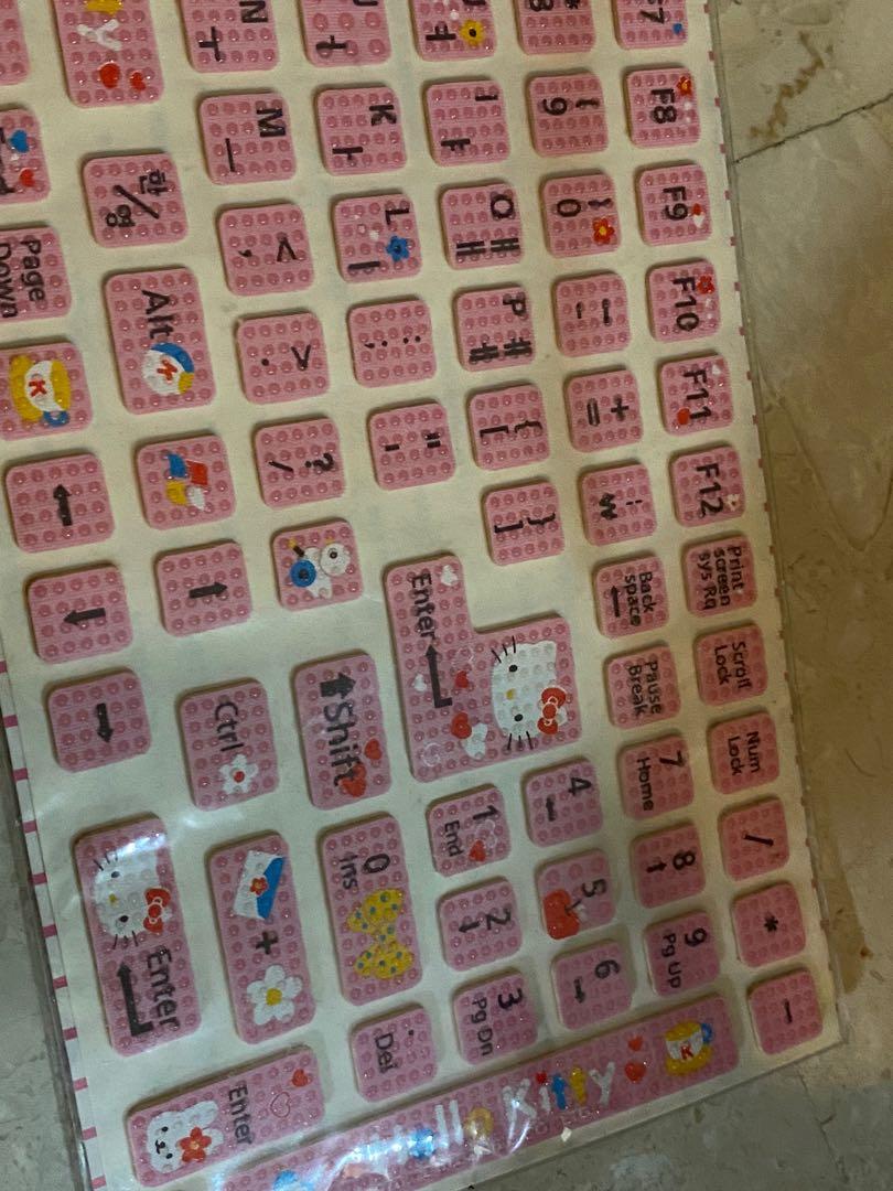 Hello kitty keyboard stickers with korean alphabet, Design & Craft, Art ...