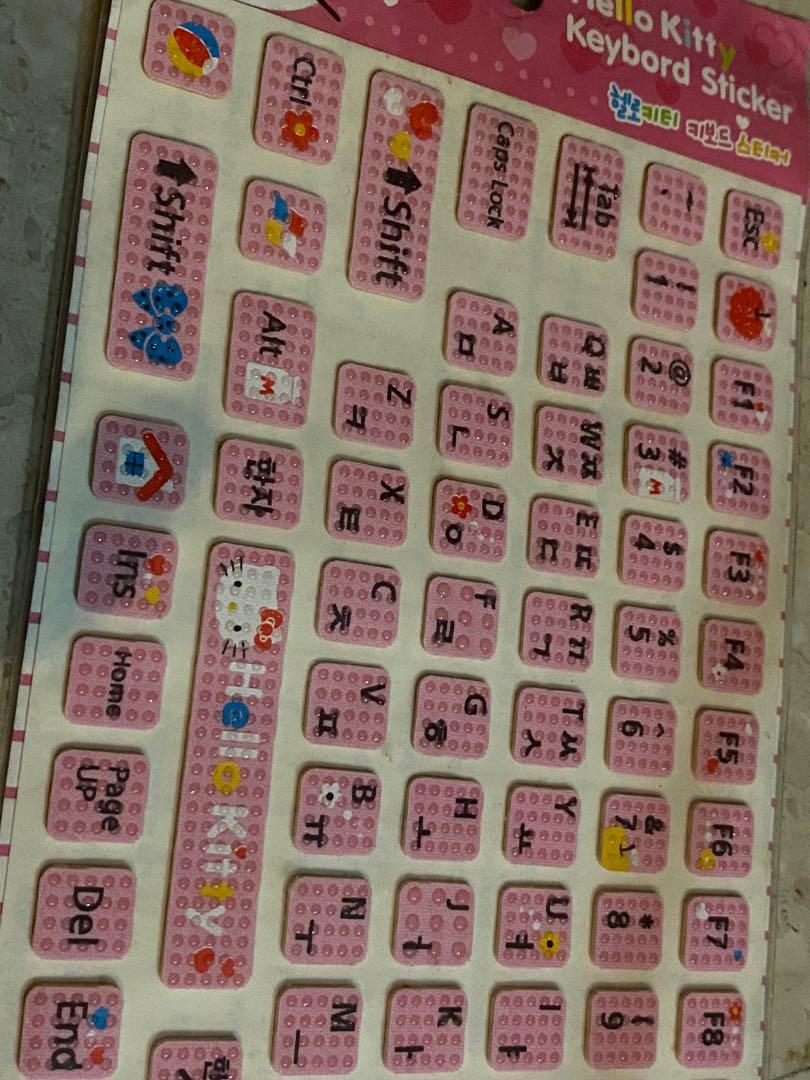 Hello kitty keyboard stickers with korean alphabet, Design & Craft, Art ...