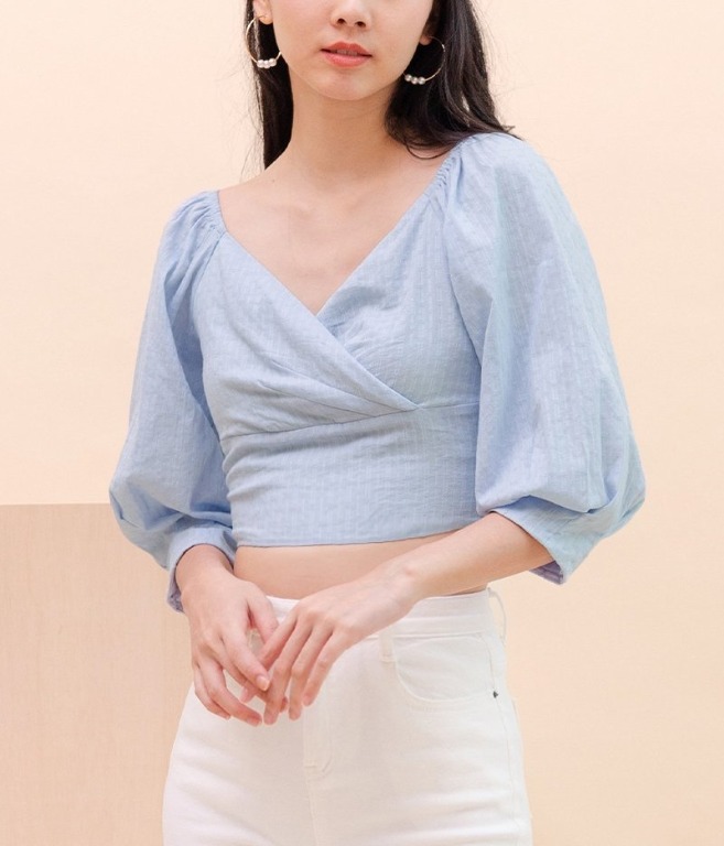 Sarah Wrap Crop Top, Women's Fashion, Tops, Sleeveless on Carousell