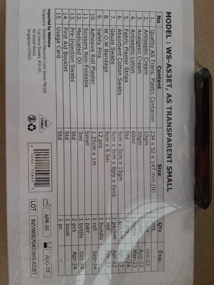 BN Watsons First Aid Kit Box For Home or Office, Everything Else on ...