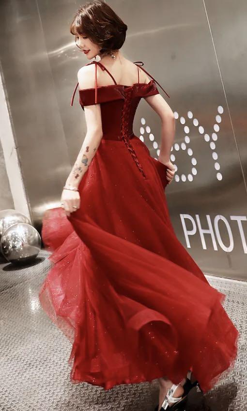 Red prom dress puffy skirt princess style layered, Women's Fashion ...