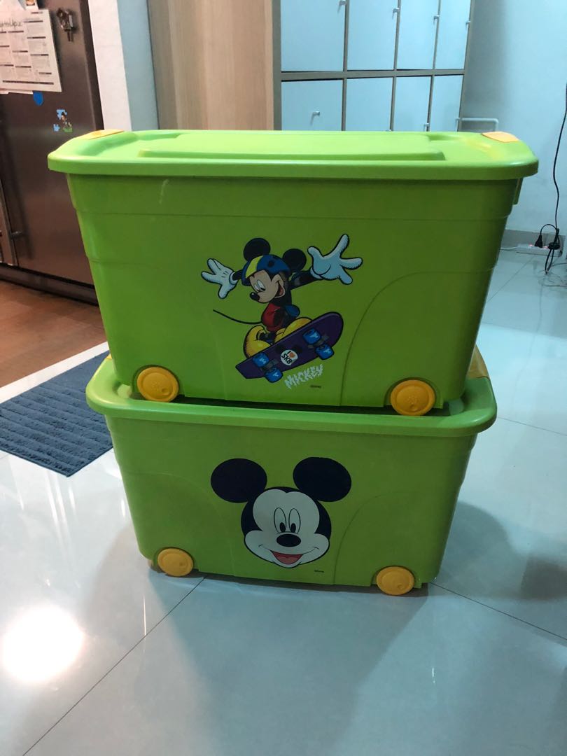 Used Mickey Mouse Storage box with wheel, Furniture & Home Living, Home ...