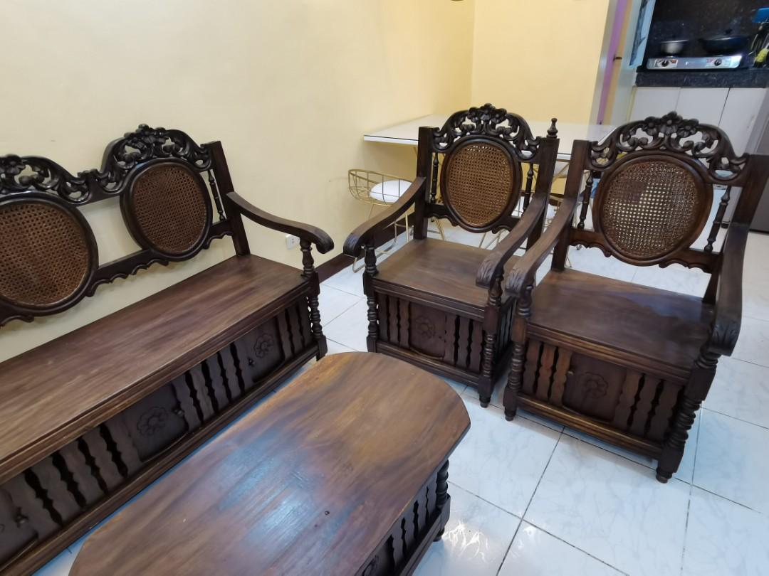 Wooden Sala Set, Furniture & Home Living, Furniture, Sofas on Carousell