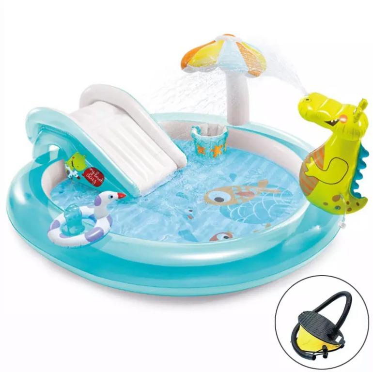 Intex inflatable pool with slide and water sprayer (foot pump included ...